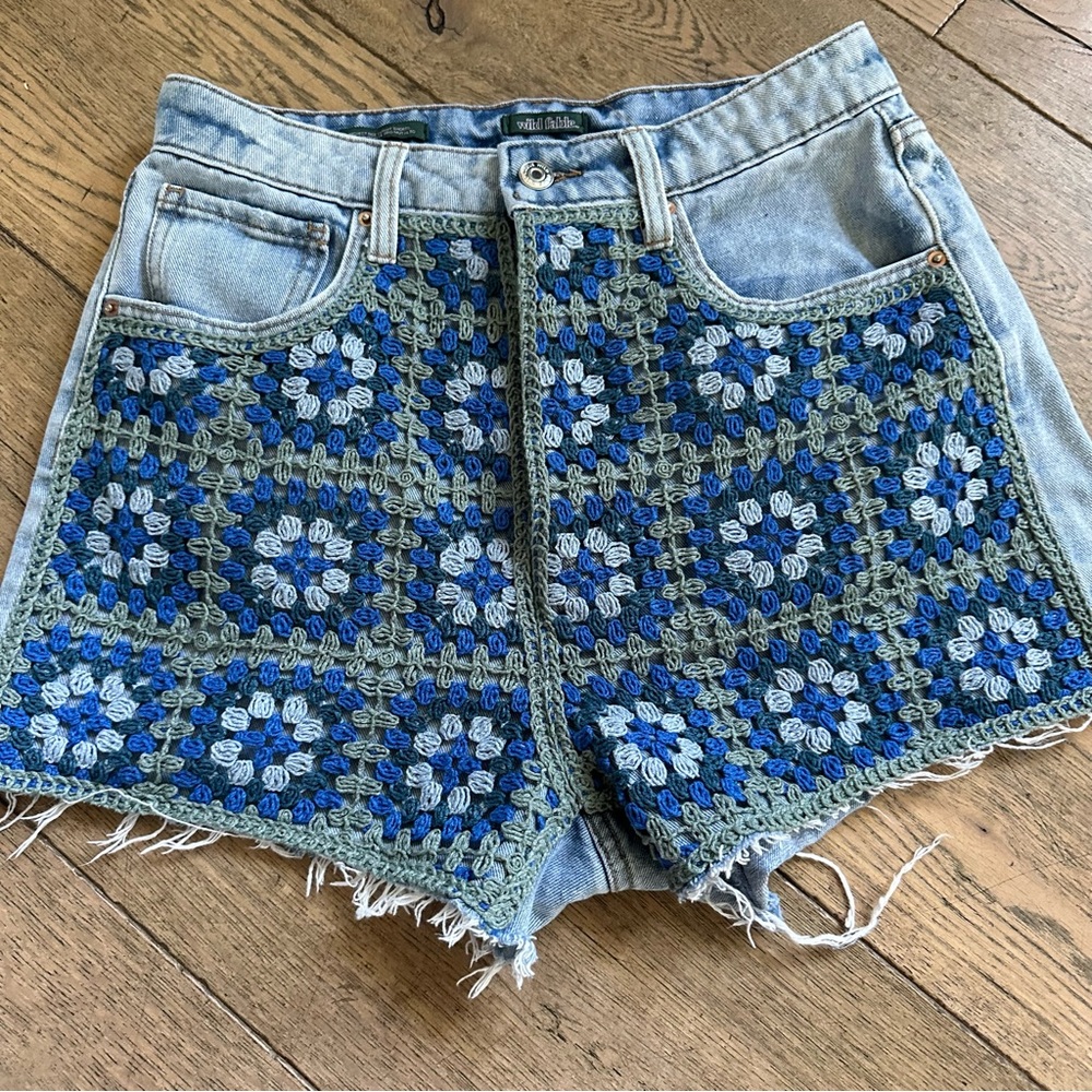 Target Wild Fable Blue Crochet Denim Jean Shorts Wome… - Gem
